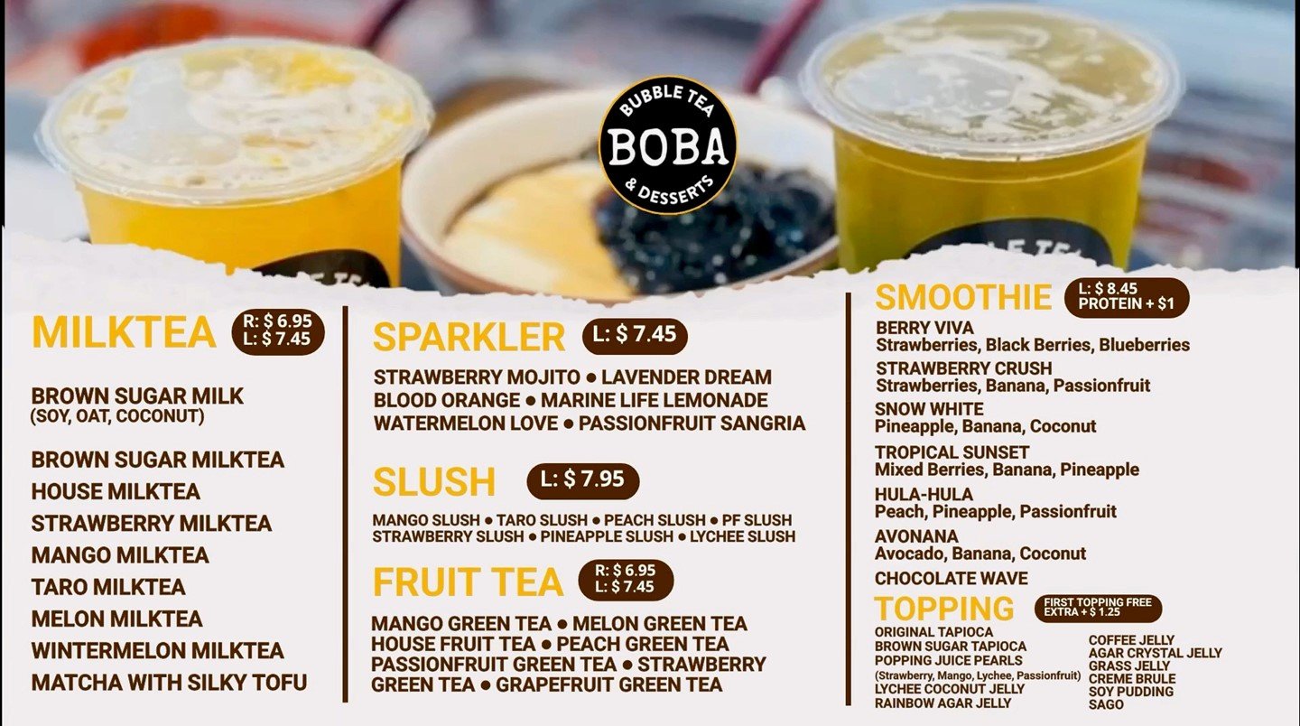 MENU - BOBA Bubble Tea & Desserts, 1546 Harvey Ave #200, Kelowna, BC ...
